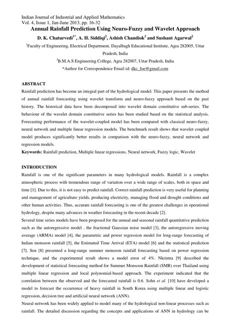 pdf annual rainfall prediction using neuro fuzzy and wavelet approach