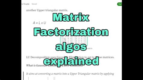 matrix factorization algorithms explained with example youtube