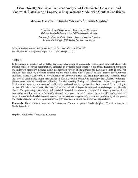 pdf geometrically nonlinear transient analysis of delaminated composite and sandwich plates