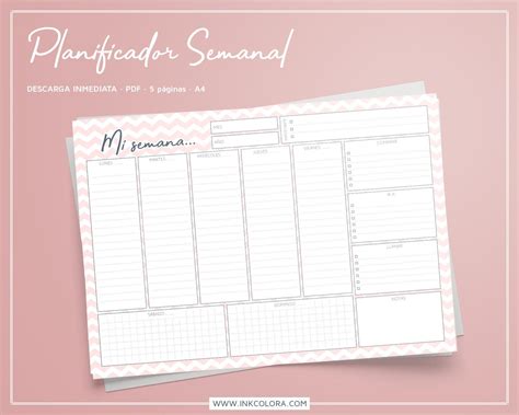Planificador Semanal Imprimible Organizador Semanal A4 Semana Vista