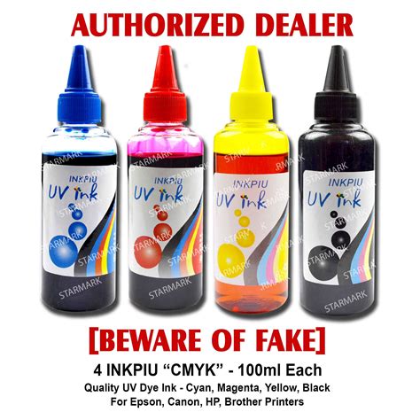 4 Bottles Inkpiu UV Dye Ink Inks 100ml Each CMYK Universal Inks For