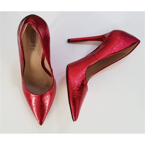 Sapato Sola Vermelha Scarpin Vermelho Metalizado Bico Fino Salto Alto