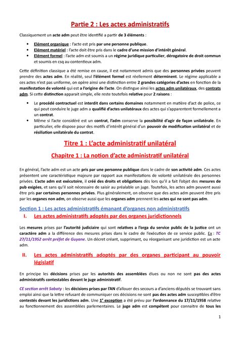 Chapitre 1 La notion d acte administratif unilatéral Partie 2 Les
