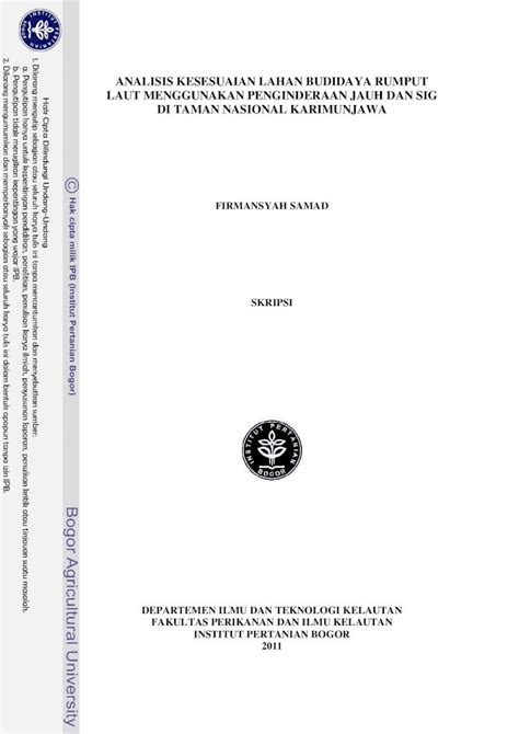 PDF Analisis Kesesuaian Lahan Budidaya Rumput Laut Menggunakan