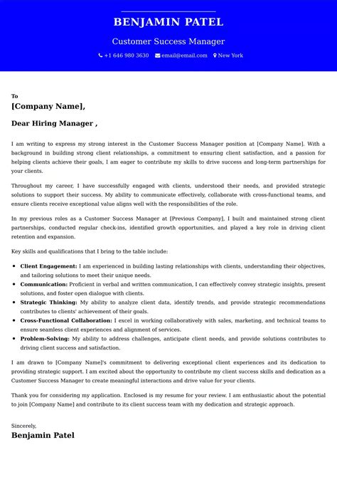 Customer Success Manager Cover Letter Examples Qatar Format Tips And