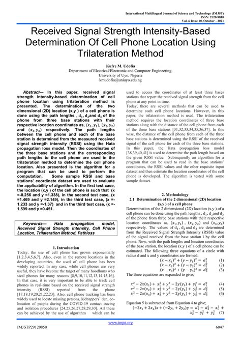pdf received signal strength intensity based determination of cell phone location using
