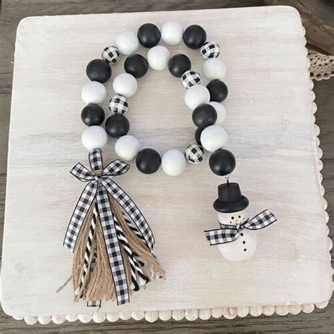 Snowman Garland Snowman Decor Farmhouse Wood Bead Garland Etsy