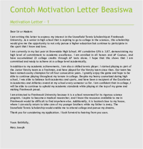 Contoh Motivation Letter Contoh Motivation Letter Untuk Beasiswa
