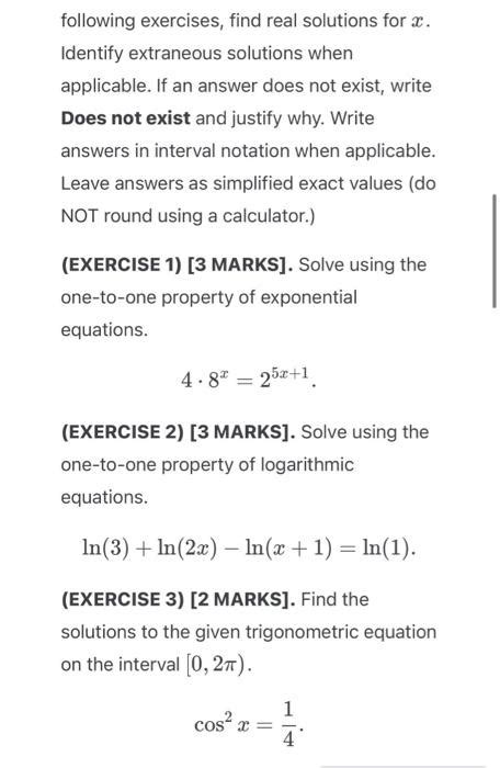 solved following exercises find real solutions for x