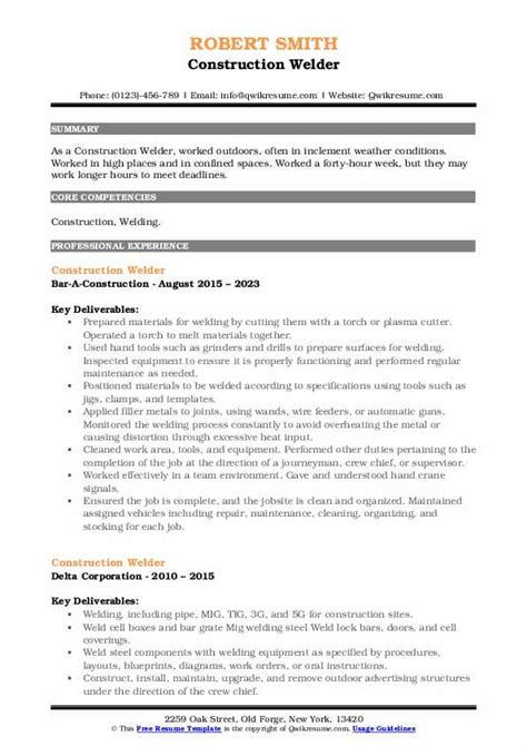 Construction Welder Resume Samples QwikResume