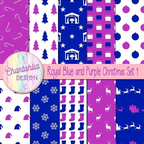 Royal Blue And Purple Christmas Digital Papers Set 1