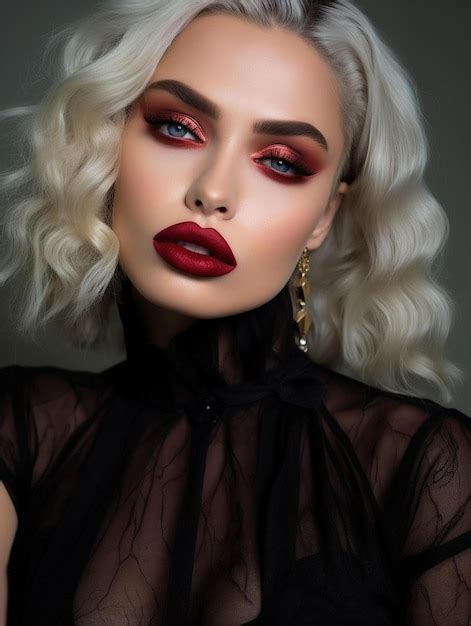 Premium Ai Image A Woman With Blonde Hair And Red Lipstick Is Posing