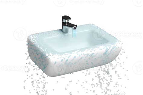 Water Overflowing In The Sink Wash Basin Isolated D Render