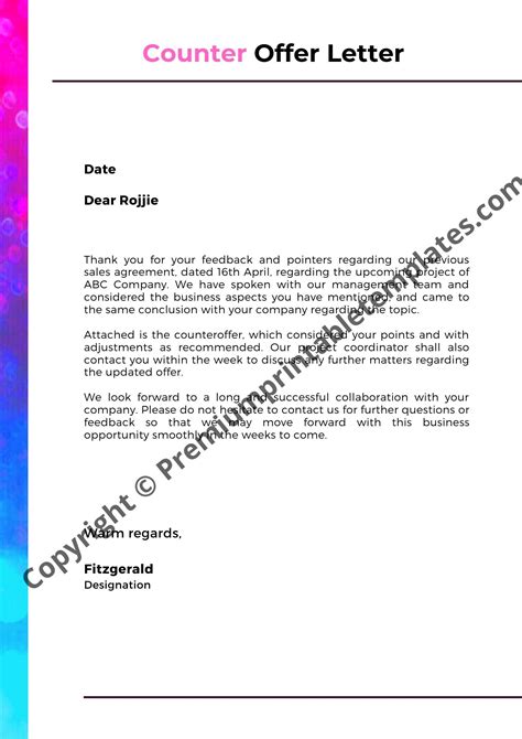 Template For Counter Offer Letter