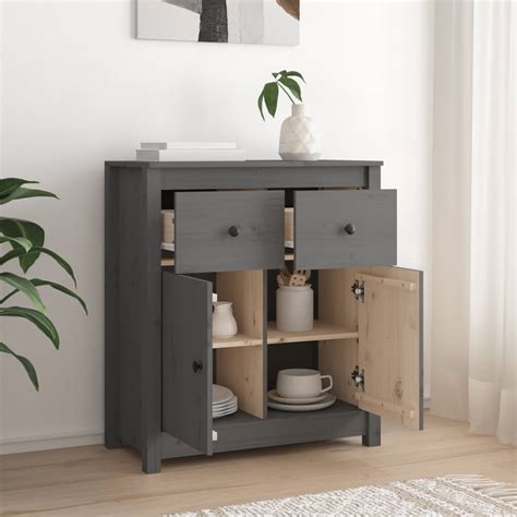 Hua Buffets Bahuts Buffet Gris X X Cm Bois Massif De Pin