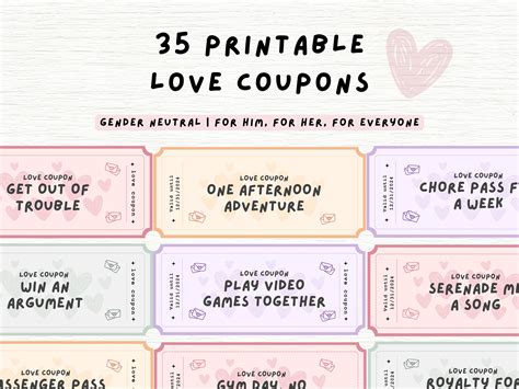 35 Diy Printable Love Coupons Book Perfect Anniversary Or Valentines Day T For Him Or Her