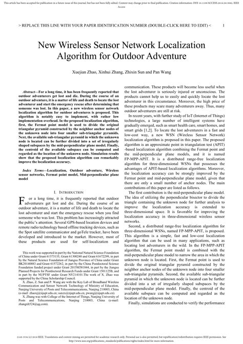 pdf new wireless sensor network localization algorithm for outdoor adventure