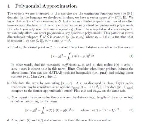 solved 1 polynomial approximation the objects we are