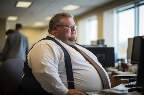 Premium Ai Image A Fat Man Sitting At A Desk In Front Of A Computer