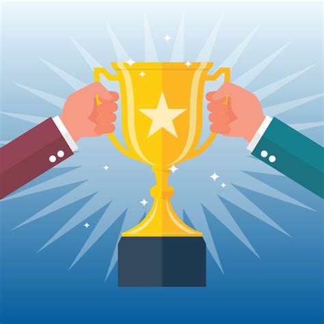 Two People Are Holding Up A Winning Trophy Together Vector Art