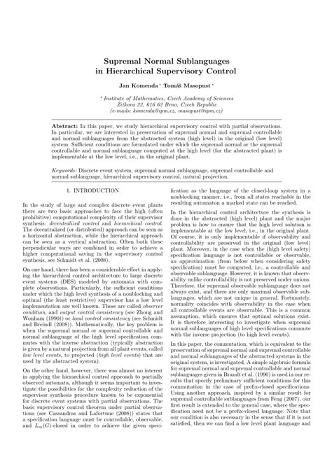 pdf supremal normal sublanguages in hierarchical supervisory control
