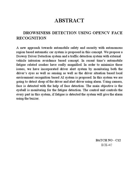 abstract drowsiness detection using opencv face recognition pdf