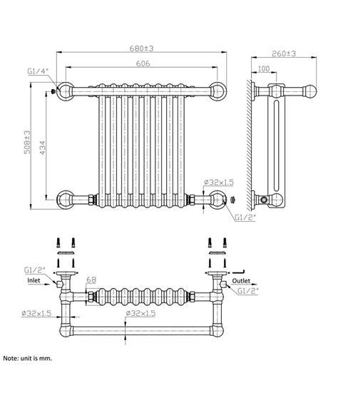Reina Camden Chrome Wall Mounted Traditional Radiator RND CM01