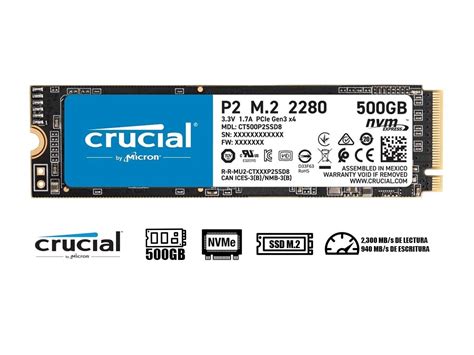 DISCO SOLIDO SSD M 2 PCIE CRUCIAL P2 500GB 2280 NVIME UNIDAD INTERNA