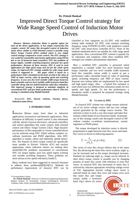 pdf improved direct torque control strategy for wide range speed control of induction motor