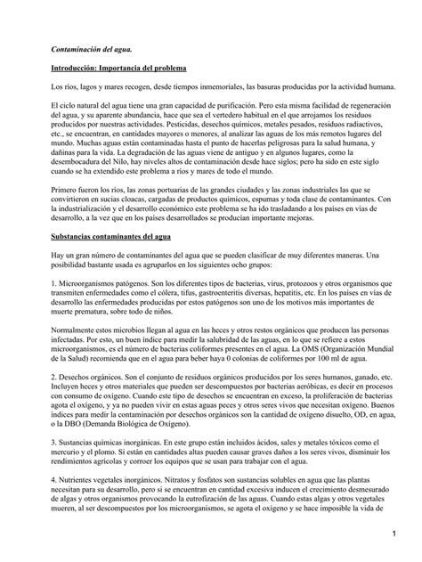 Contaminación del agua Introducción Importancia del problema
