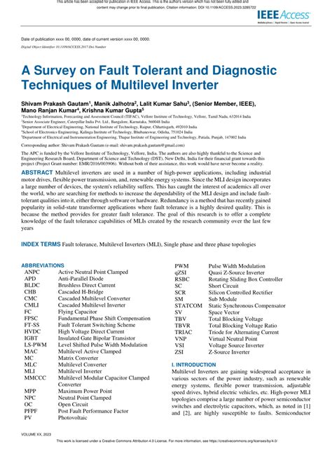 pdf a survey on fault tolerant and diagnostic techniques of multilevel inverter