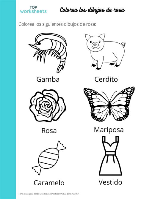 Ficha para imprimir Colorea de rosa Página 1 TopWorksheets