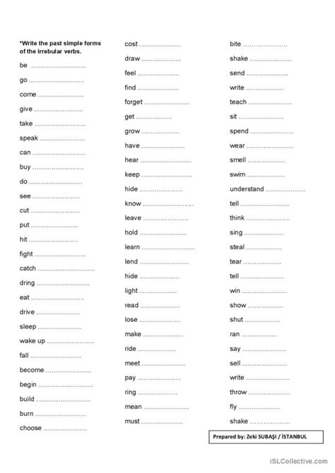 List Of Regular And Irregular Verbs English Esl Worksheets NBKomputer
