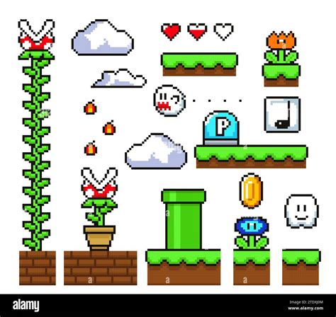 Vector Set Of Pixel Arcade Game Elements Stock Vector Image Art Alamy