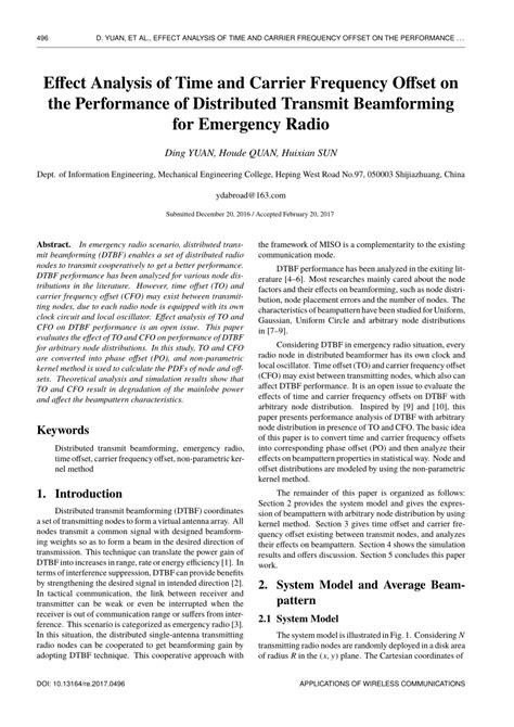 pdf effect analysis of time and carrier frequency offset on the performance of distributed
