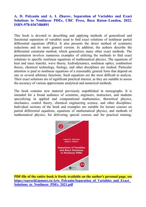 pdf book separation of variables and exact solutions to nonlinear pdes