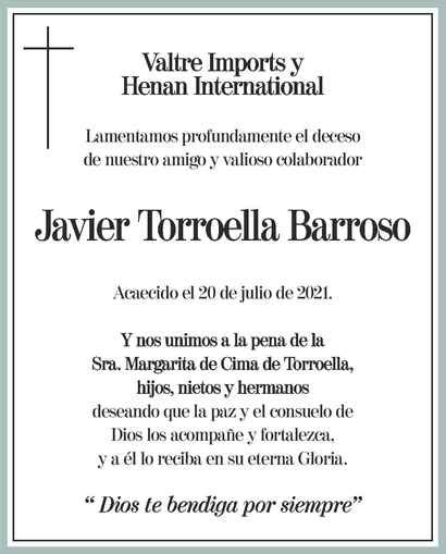 Señor Javier Torroella Barroso Obituario Esquela