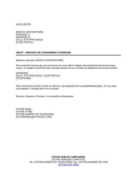 Annonce de changement d adresse Modèles Exemples PDF Biztree