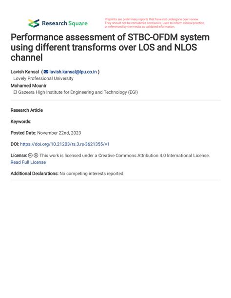 pdf performance assessment of stbc ofdm system using different transforms over los and nlos
