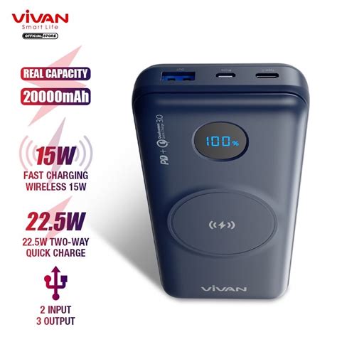 Jual VIVAN VPB W20 Powerbank 20000 MAh Wireless 3 Output Fast Charging