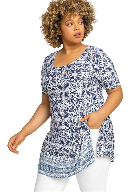 Roman Blue Curve Geo Stretch Jersey Top Matalan