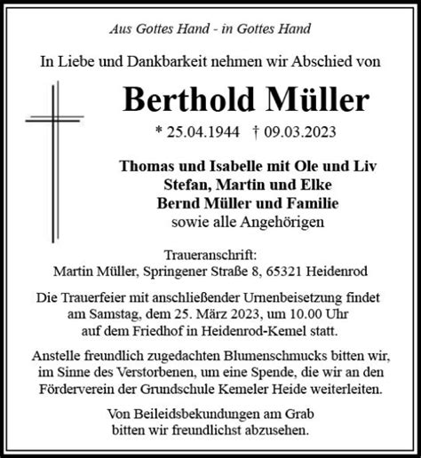 Traueranzeigen von Berthold Müller vrm trauer de