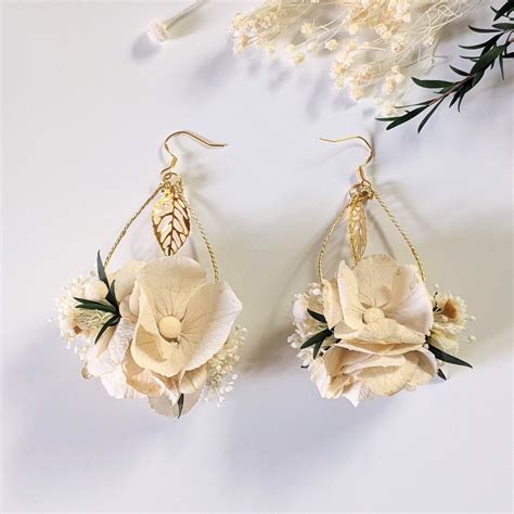 Boucles doreilles de mariée artisanales en fleurs séchées fleurs