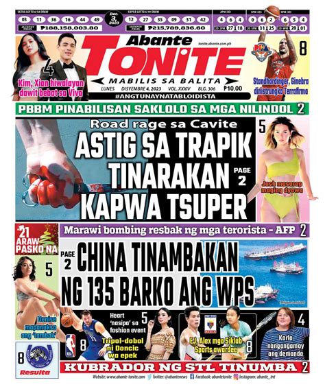 Tonite Front Page Balita Ngayong Disyembre Abante Tonite
