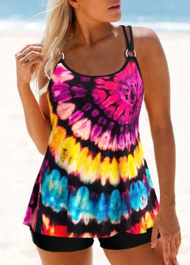 Rosewe Plus Size Tie Dye Print Tankini Set 2X SheFinds