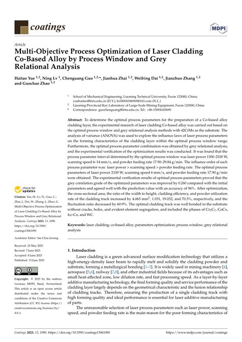 pdf multi objective process optimization of laser cladding co based alloy by process window