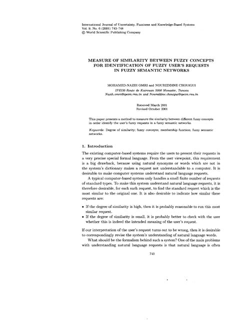 pdf measure of similarity between fuzzy concepts for identification of fuzzy user s requests