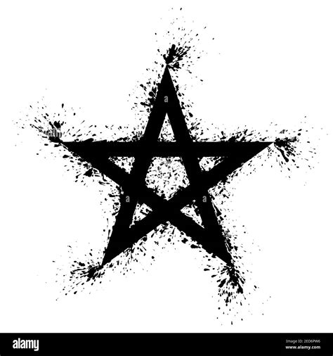Pentagrama Salpicado De Pintura Negra Sobre Fondo Blanco Estrella De