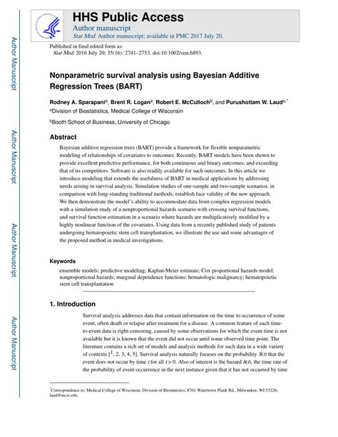pdf nonparametric survival analysis using bayesian additive regression trees bart