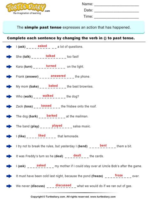 Simple Past Tense Sentences Worksheets Printable Templates Free